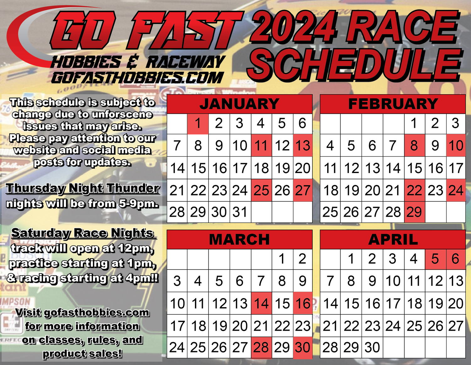 Racing Schedule – Go Fast Hobbies